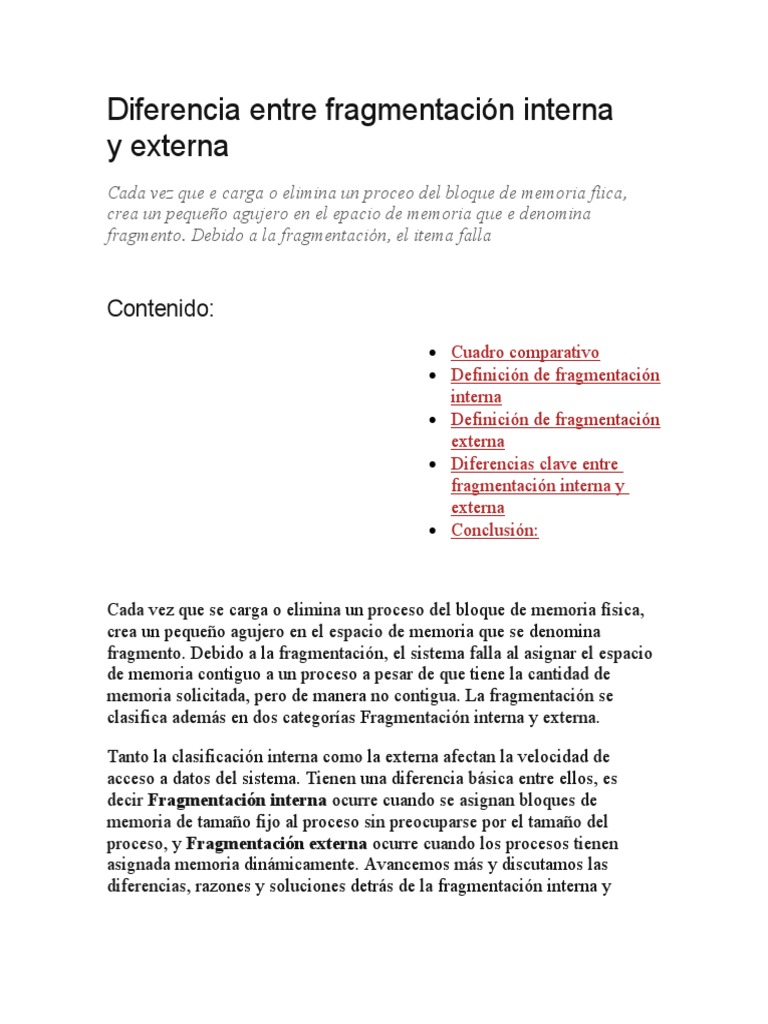 Diferencia Entre Fragmentación Interna y | PDF | Almacenamiento de ...