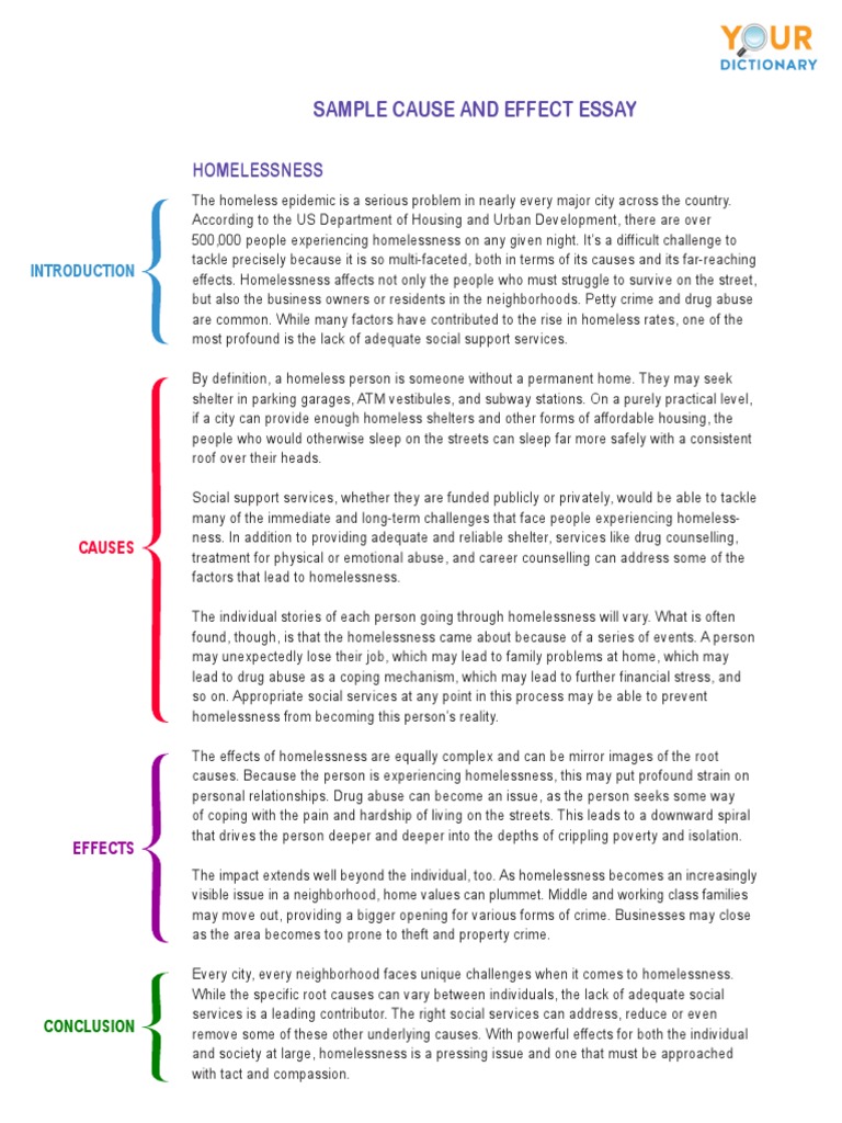 Sample Cause and Effect Essay: Homelessness | PDF | Homelessness ...
