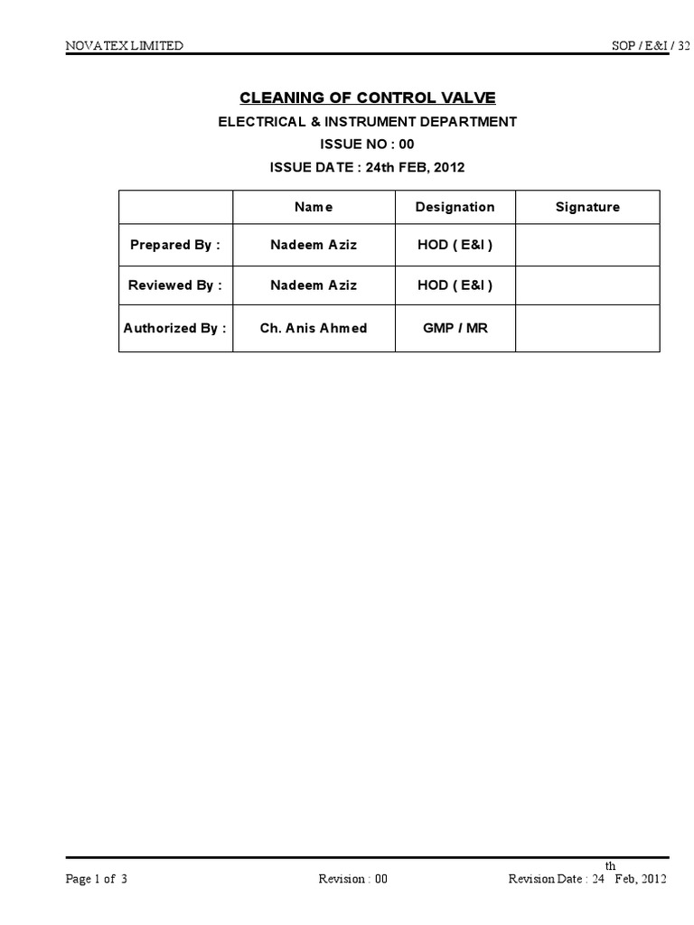 Sop-32-Cleaning of Control Valve | PDF | Valve | Equipment