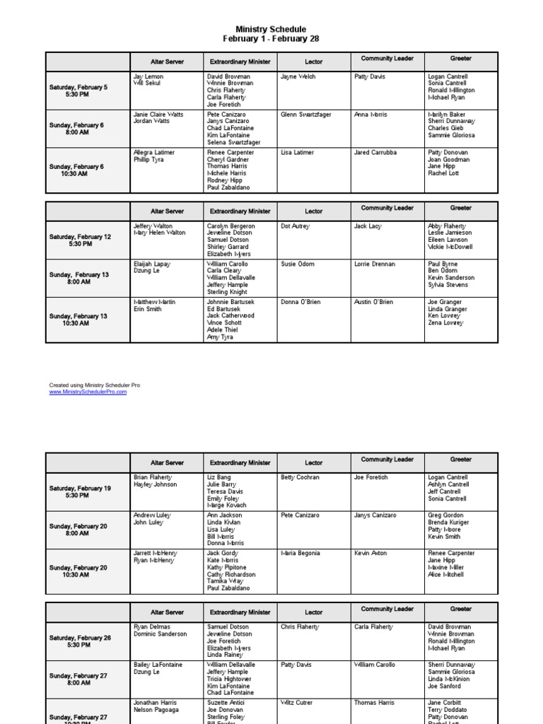 Ministry ScheduleFeb2011 | PDF | Leisure