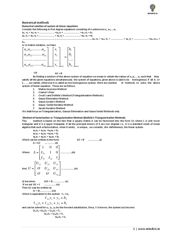 A Comprehensive Overview of Numerical Methods for Solving Systems of ...