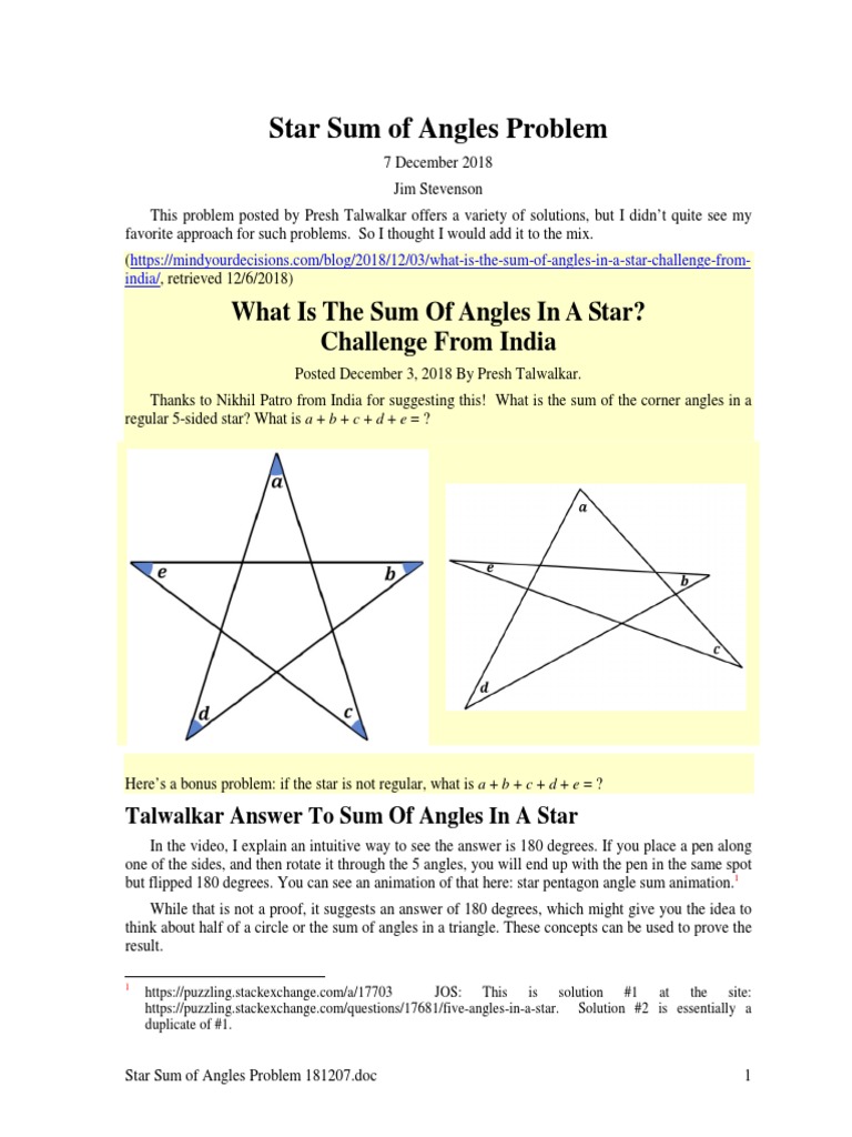 What Is The Sum of Angles in A Star? Challenge From India | PDF ...