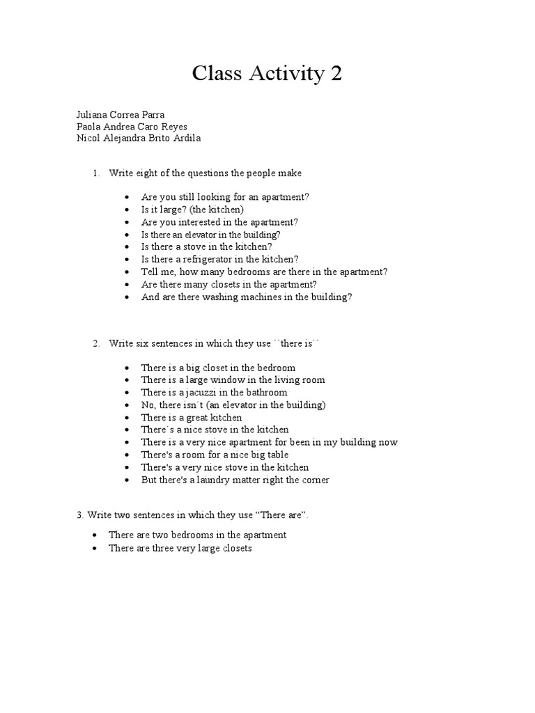 Apartment Inquiry Questions and Sentences | PDF