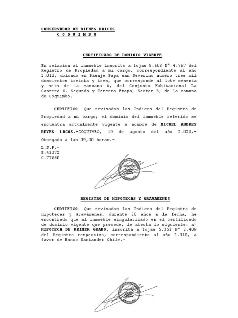Certificado de Dominio Vigente PDF | PDF