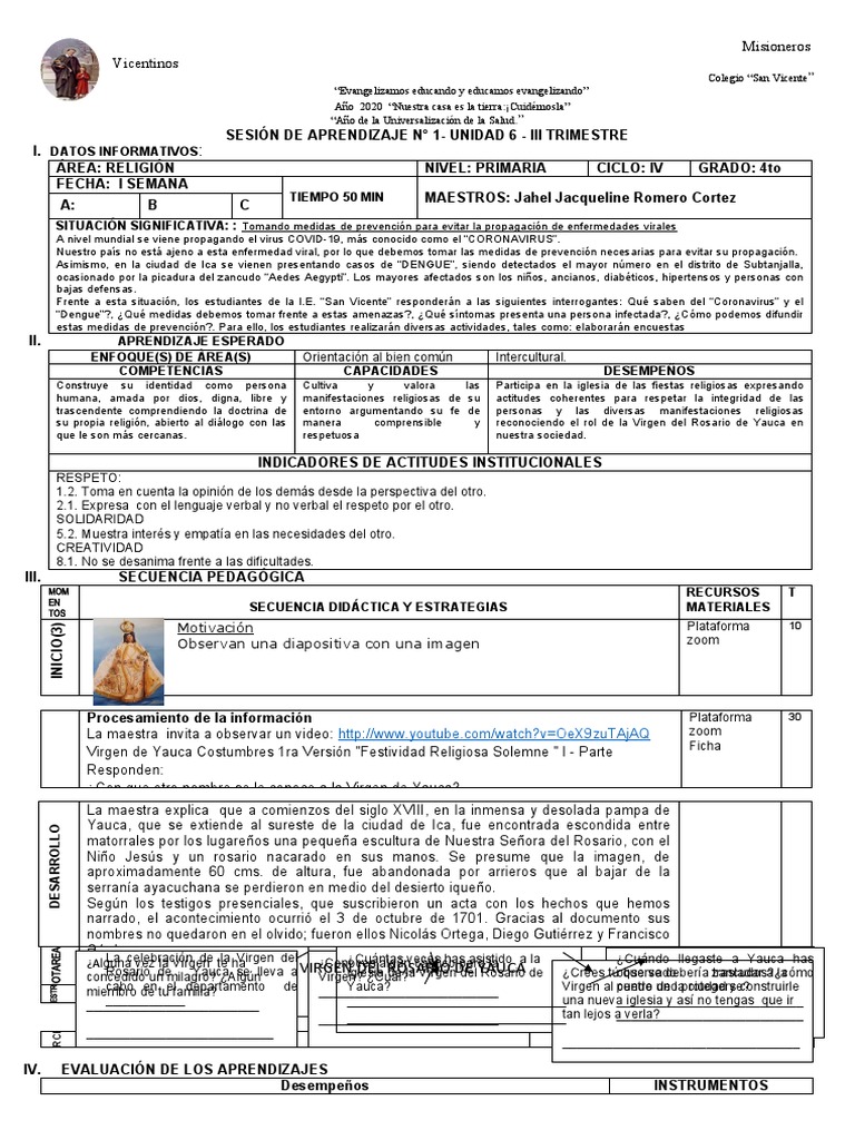 1 Sesion Virgen Yauca 2020 | PDF | Virus | María, madre de Jesús