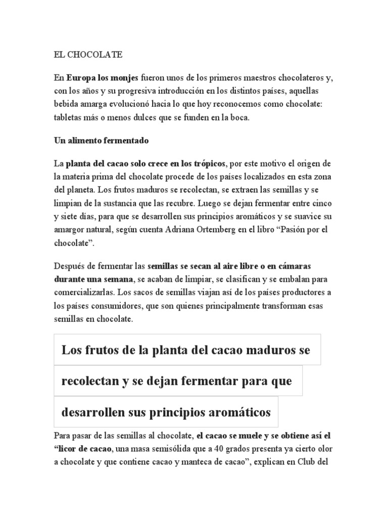 El Chocolate | PDF | Sólidos de cacao | Chocolate