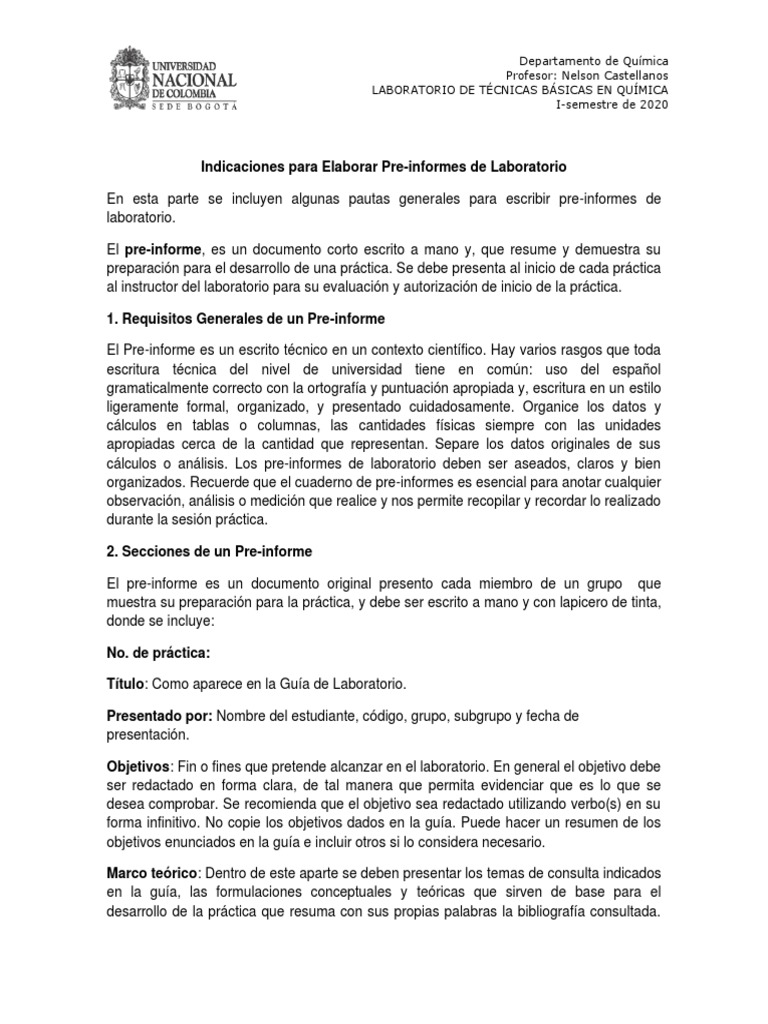 Indicaciones para Elaborar Pre-Informes de Laboratorio PDF | PDF | Laboratorios | Bibliografía