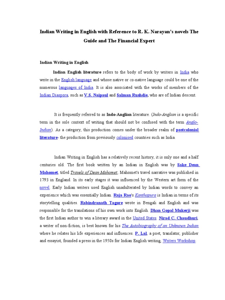 Indian Writing in English With Reference To R | PDF
