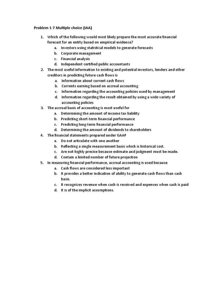 Problem 1-7 Multiple Choice (IAA) | PDF