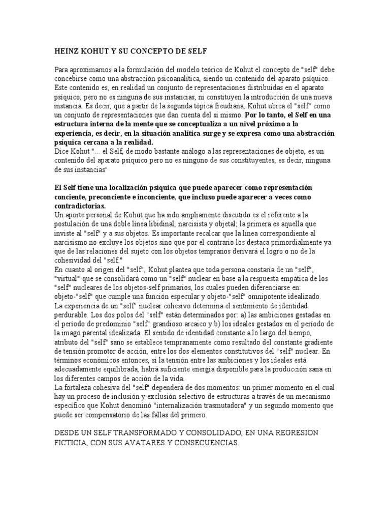 Heinz Kohut y Su Concepto de Sel1 | PDF | Psicoanálisis | Concepto