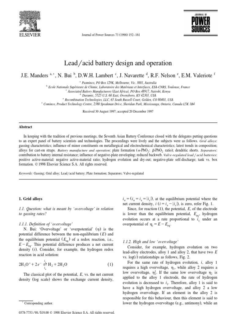 Leadracid Battery Design and Operation | PDF | Tin | Lead