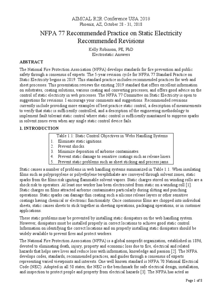 NFPA 77 Recommended Practice On Static Electricity Recommended ...