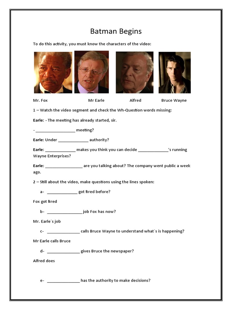 Batman Begins: Wh-Questions Guide | PDF | Language Arts & Discipline