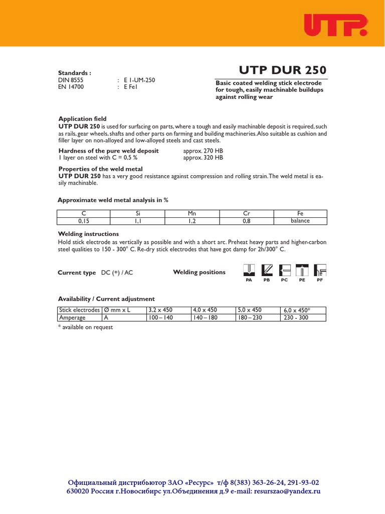 UTP DUR 250 Welding Electrode Guide | PDF | Computers | Technology ...