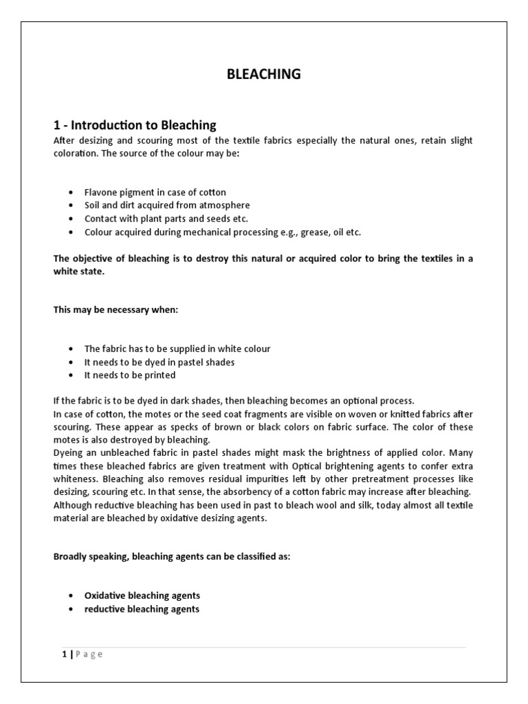 Bleaching Textiles Explained | PDF | Bleach | Hydrogen Peroxide