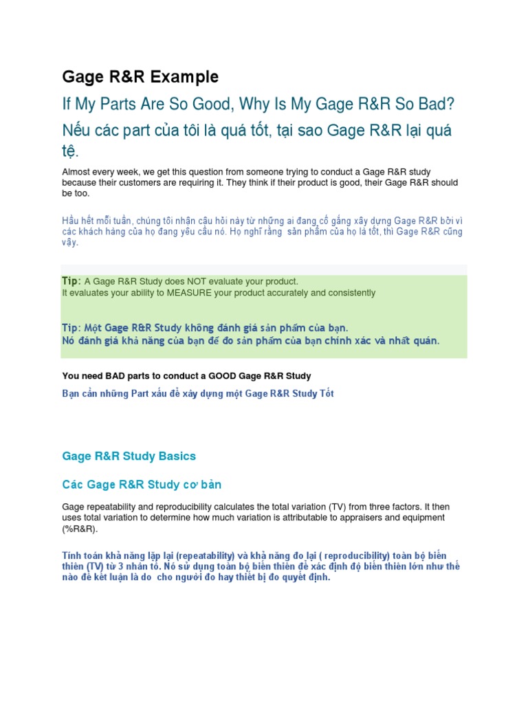 Gage R&R STUDY - Learning | PDF