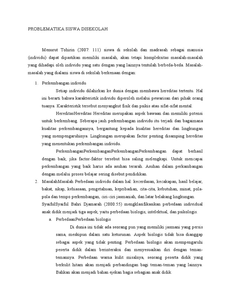 Problematika Siswa Disekolah | PDF