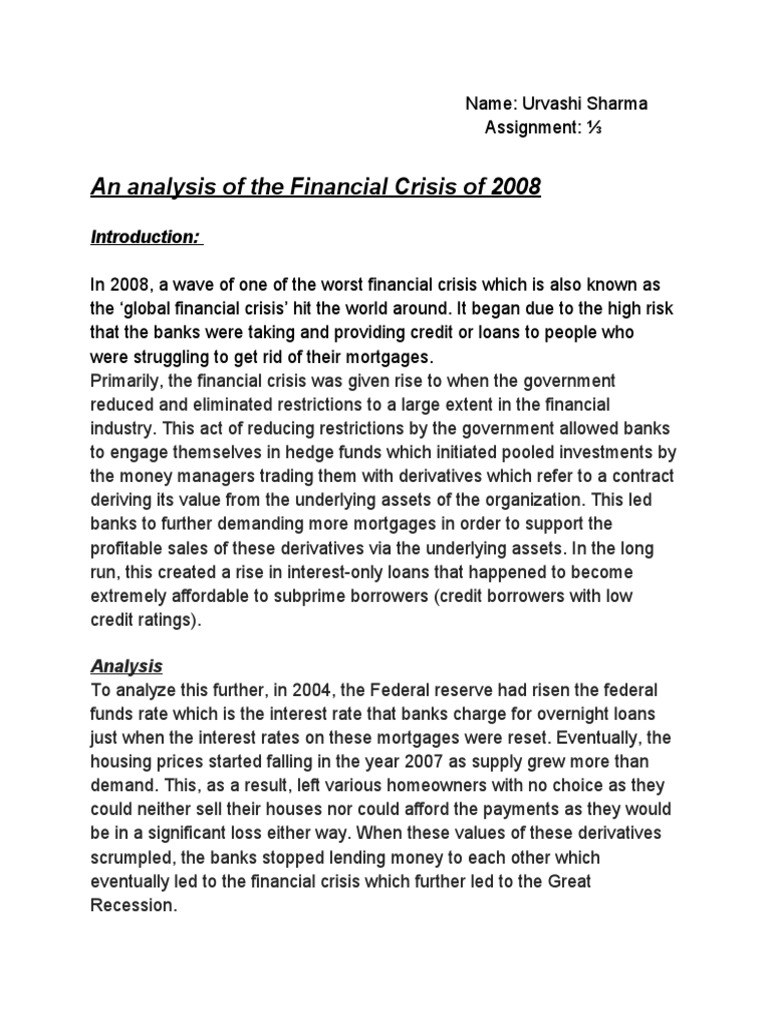An Analysis of The Financial Crisis of 2008 | Download Free PDF ...