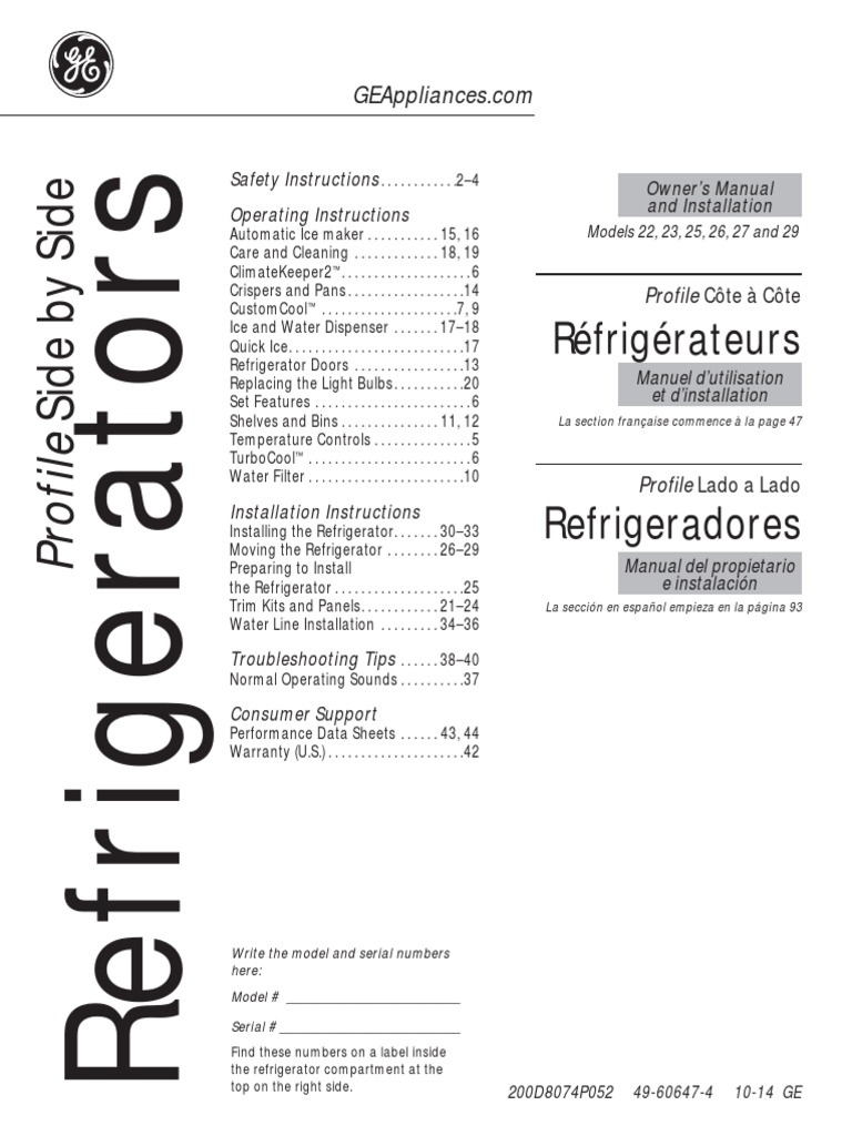 GE Fridge PDF | PDF | Refrigerator | Ac Power Plugs And Sockets