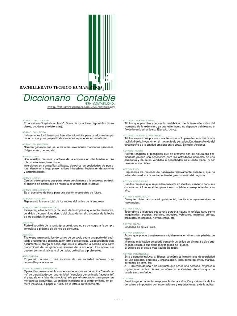 Diccionario Contable PDF | PDF | Balance de pagos | Beneficio (economía)