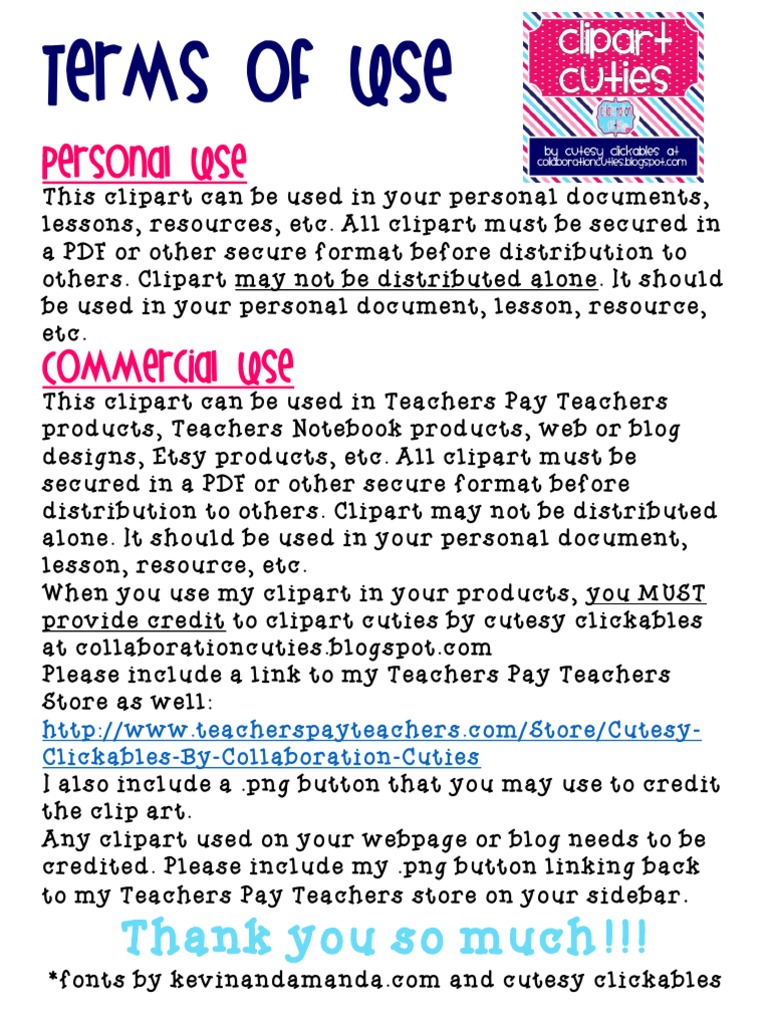 Clipart Usage Terms & Credit Guide | PDF