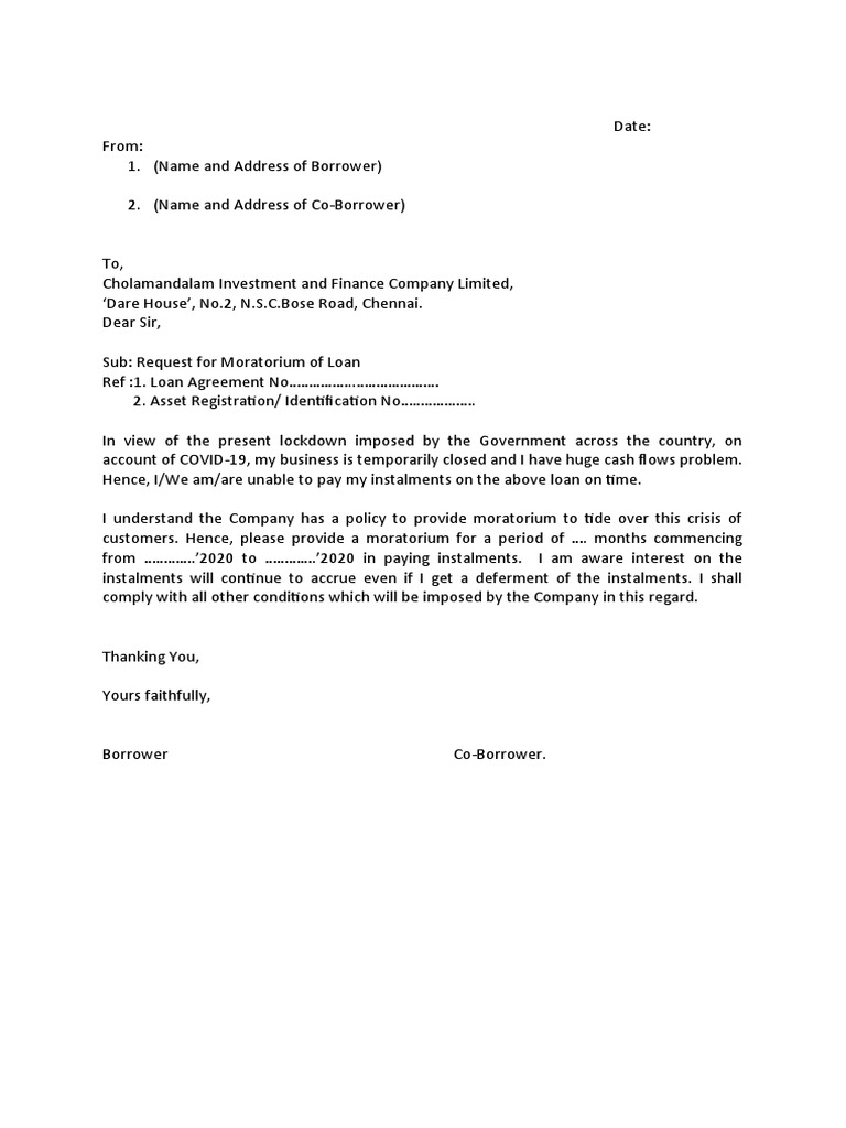 Moratorium Request Letter V1 | PDF