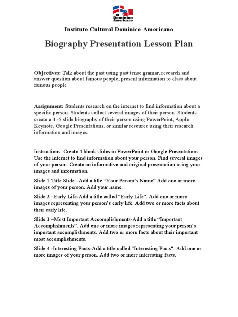 Biography Presentation Lesson Plan | PDF