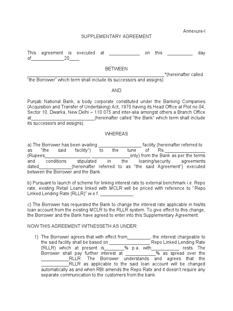 Supplementary Agreement | PDF | Repurchase Agreement | Banks