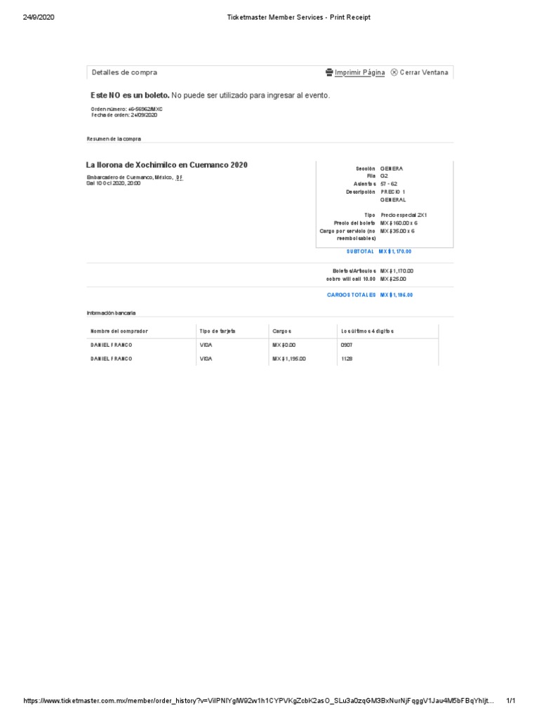 Formato Boleto Ticketmaster Editable | PDF