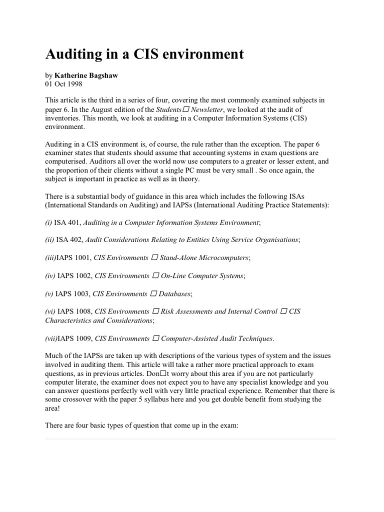 Auditing in A CIS Environment | PDF | Spreadsheet | Audit