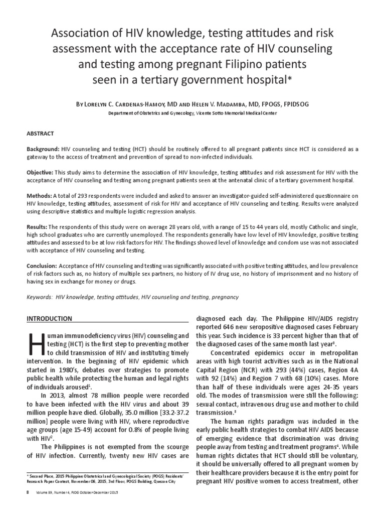 Association of Hiv Knowledge Testing Attitudes and Risk Assessment ...