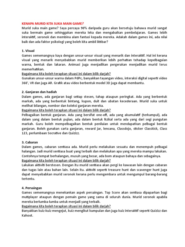 Kenapa Murid Kita Suka Main Game | PDF