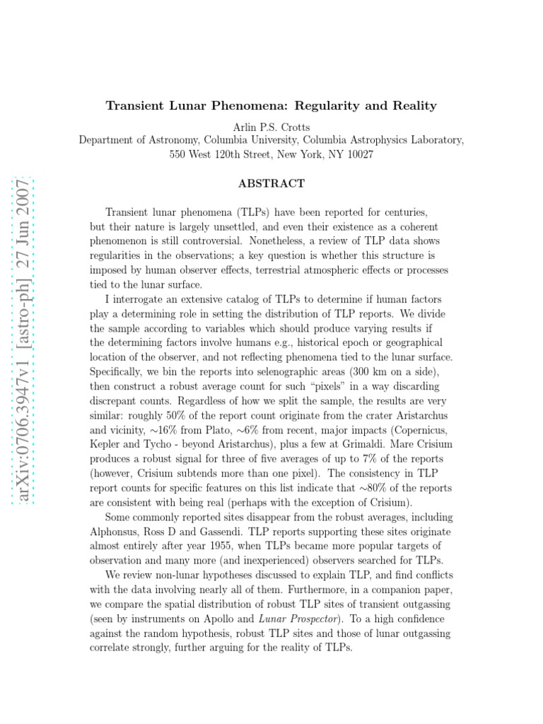 Transient Lunar Phenomena | PDF | Moon | Planetary Science