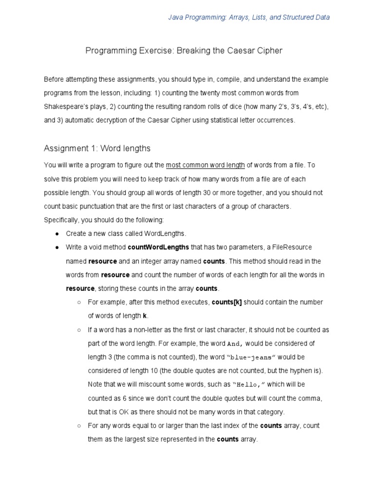 Programming Exercise: Breaking The Caesar Cipher: Java Programming ...