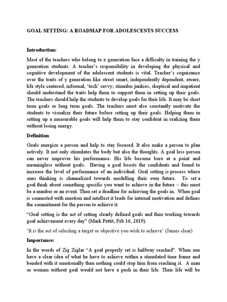 Goal Setting: A Roadmap For Adolescents Success | PDF | Goal Setting | Goal