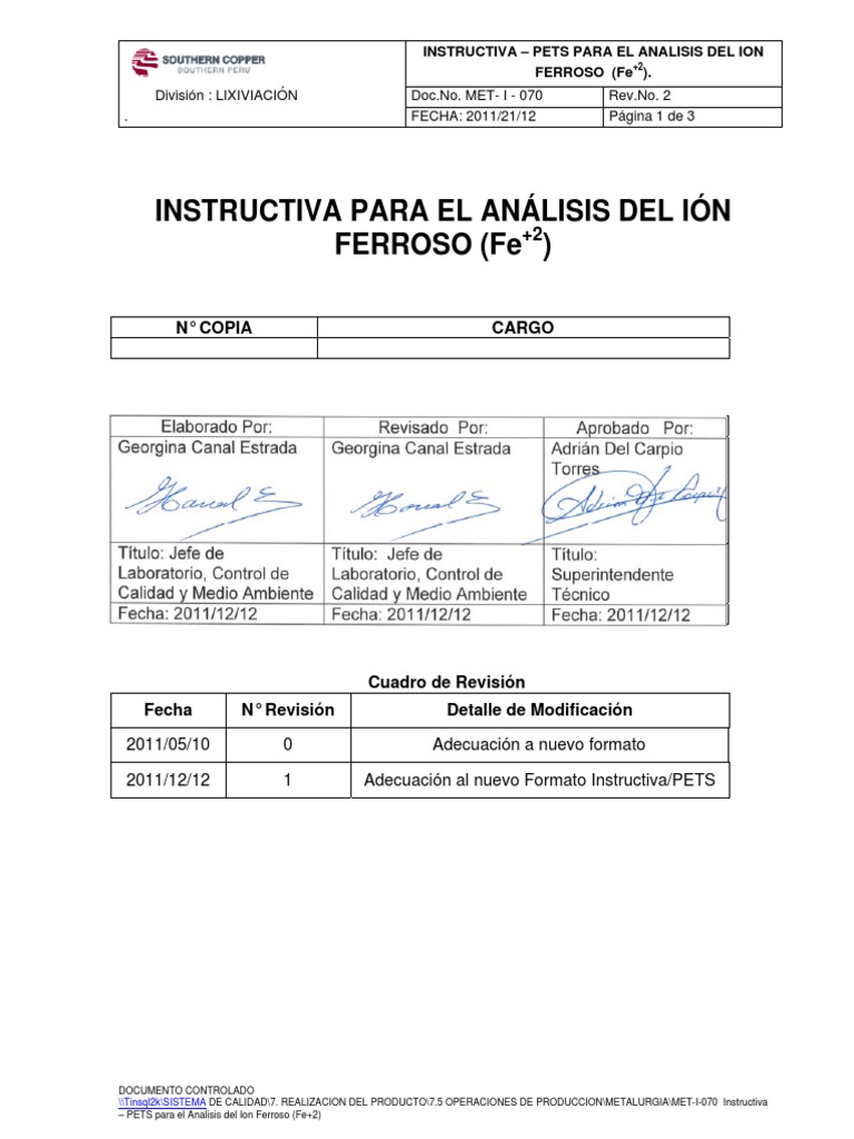 Instructiva Análisis Ion Ferroso (Fe+2) | PDF | Valoración | Química