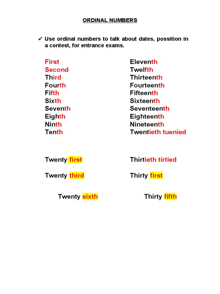 Ordinal Numbers - B3 | PDF