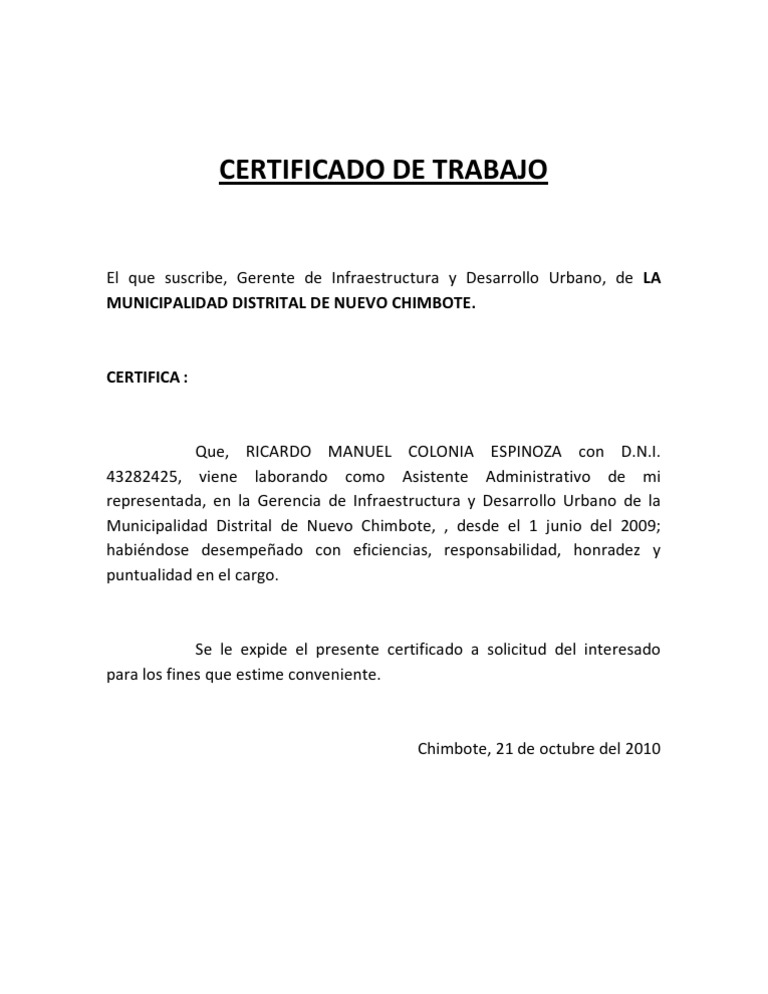CERTIFICADO DE TRABAJO