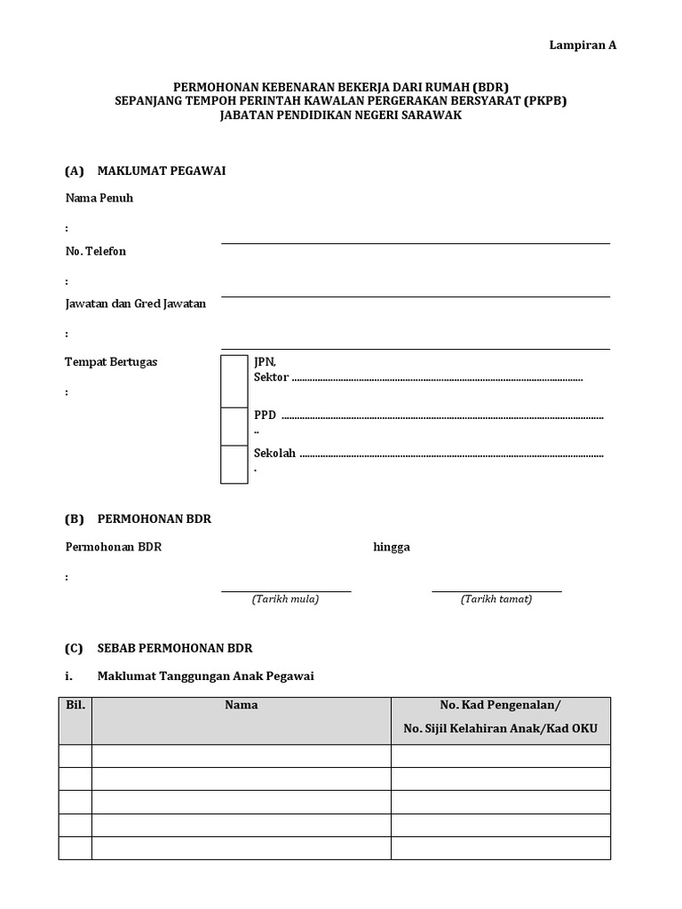 Lamp A - Borang Permohonan BDR JPNS (Contoh) | PDF