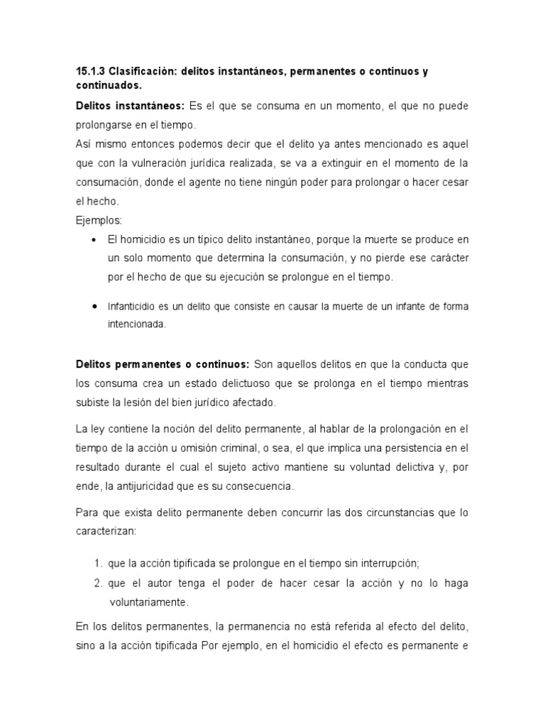 Delitos, Instantaneos, Permanentes y Continuados | PDF | Homicidio ...