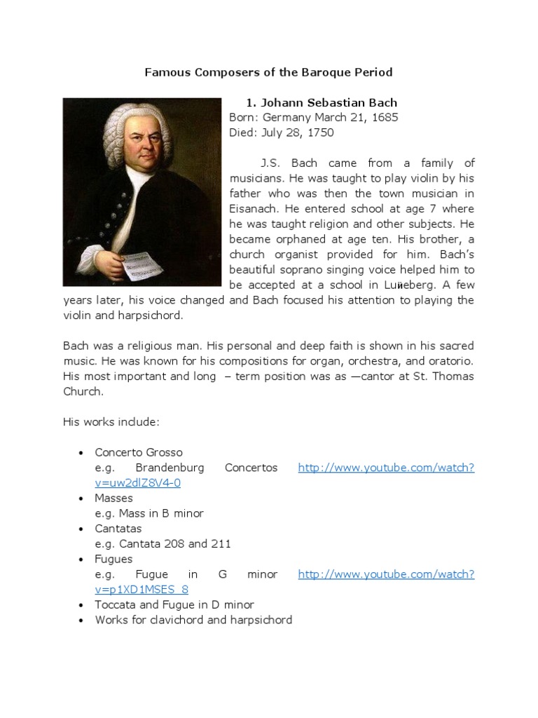 Famous Composers of The Baroque Period 1. Johann Sebastian Bach | PDF ...