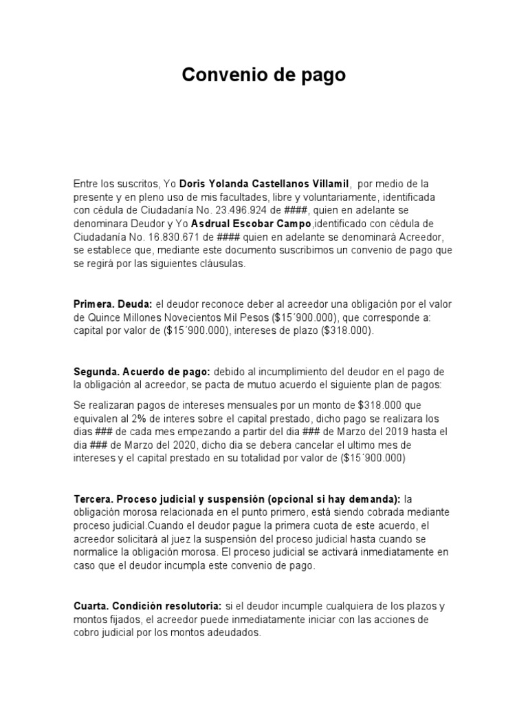 Modelo Convenio de Pago | PDF