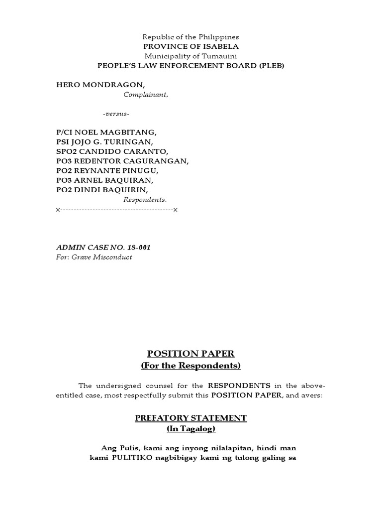 Position Paper Magbitang | PDF | Arrest | Prosecutor