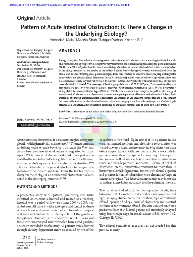 Pattern of Acute Intestinal Obstruction Is There A PDF | PDF ...