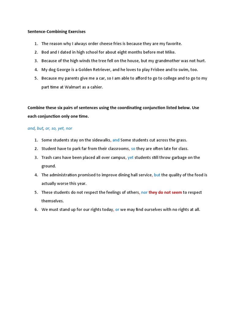 Sentence-Combining for Students | PDF