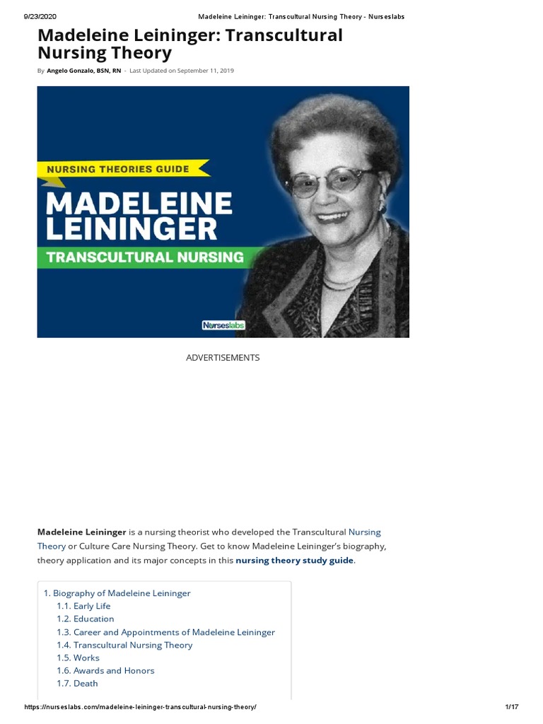 Madeleine Leininger - Transcultural Nursing Theory - Nurseslabs | PDF