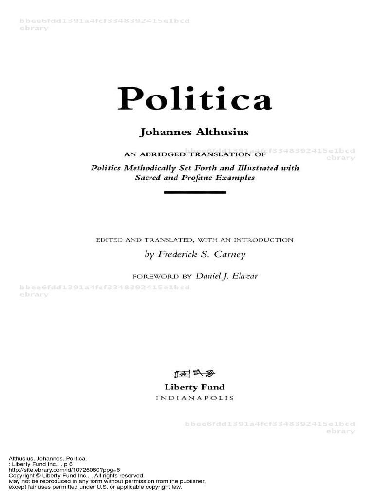 Johannes Althusius, Politica, Books 19-20, 28 PDF | PDF | Fair Use ...
