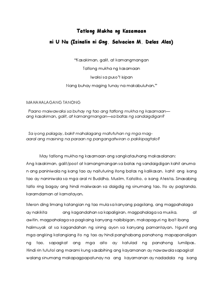 Tatlong Mukha NG Kasamaan | PDF