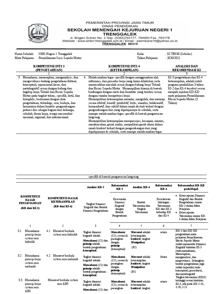 Analisis KI KD PEMELIHARAAN SASIS SEPEDA MOTOR XI | PDF