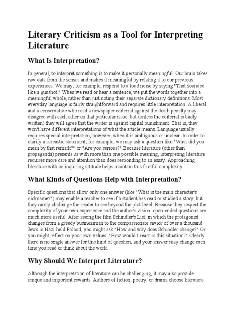 Literary Criticism As A Tool For Interpreting Literature | PDF ...